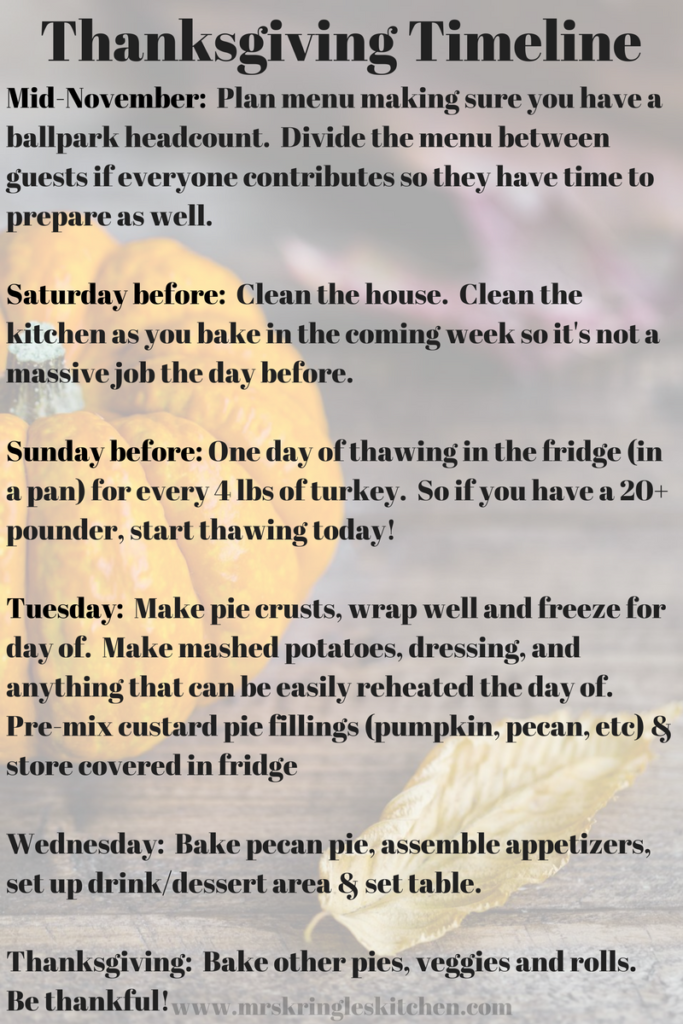 Thanksgiving Timeline | Mrs Kringle's Kitchen